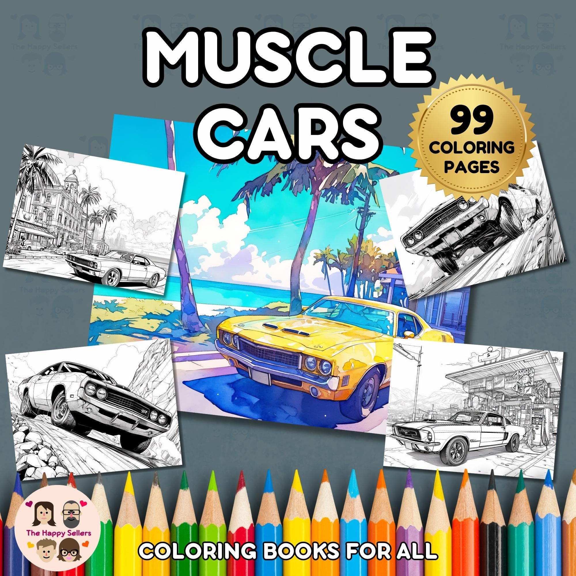 Muscle Cars Coloring Book INSTANT DOWNLOAD 99 Car-themed Coloring Pages ...