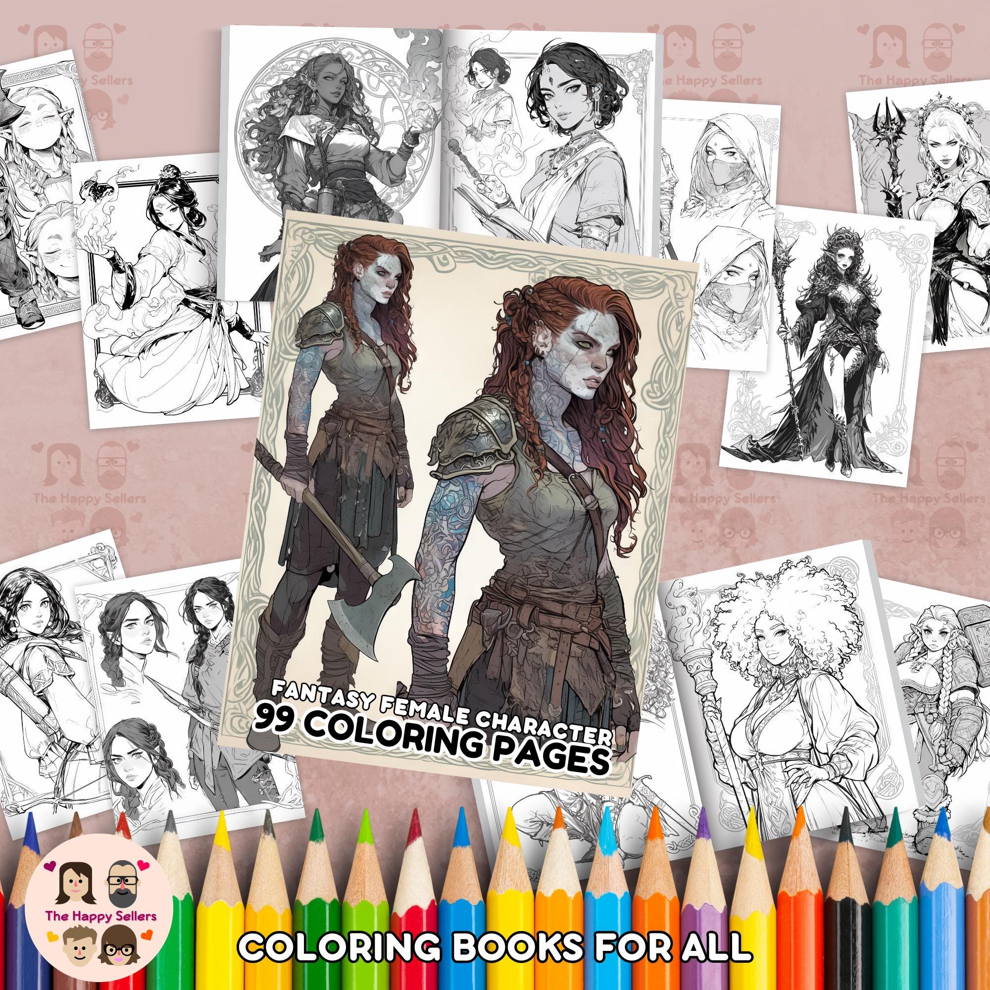Fantasy Female Character Coloring Book INSTANT DOWNLOAD 99 Pages + 2 ...