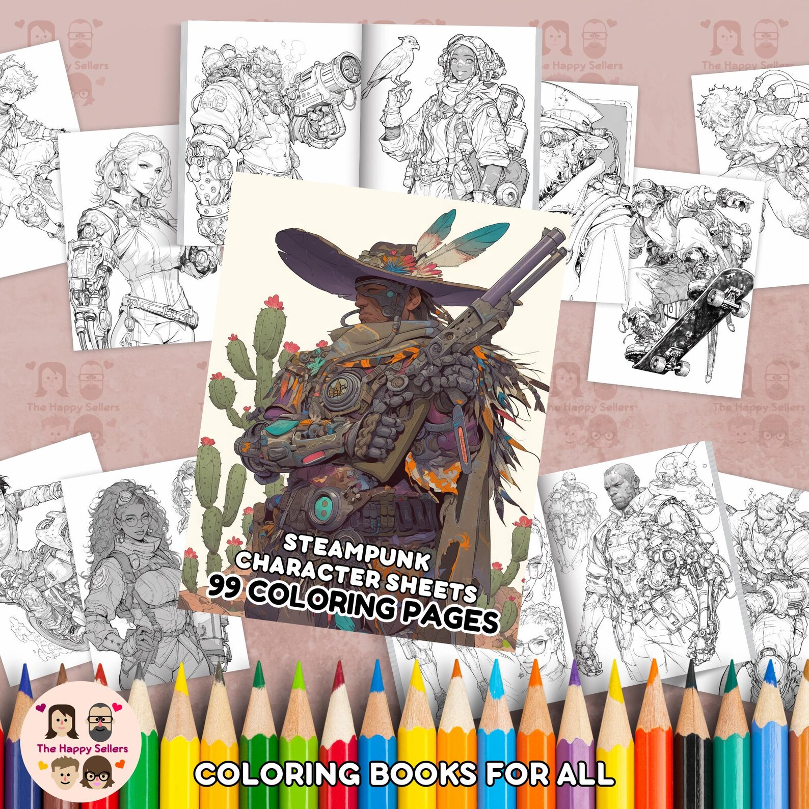Steampunk Character Sheets Coloring Book INSTANT DOWNLOAD 99 Pages + 2 ...