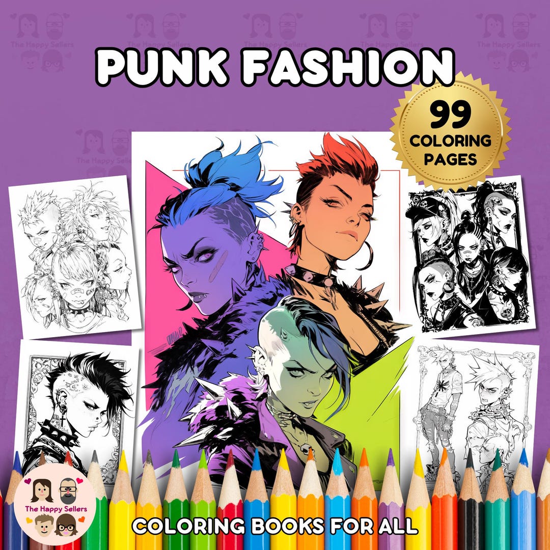Punk Fashion Coloring Book INSTANT DOWNLOAD 99 Edgy Coloring Pages + 2 ...