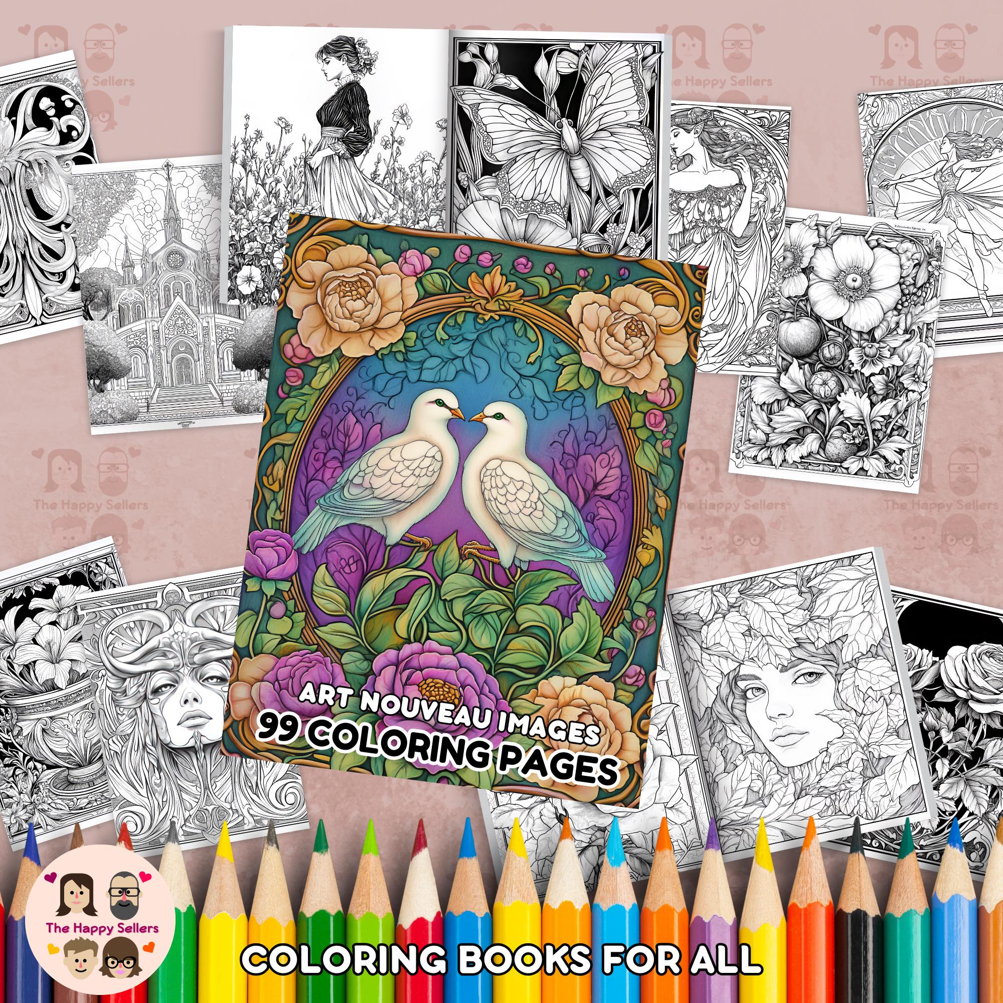 Art Nouveau Images Coloring Book INSTANT DOWNLOAD 99 Coloring Pages 2 ...