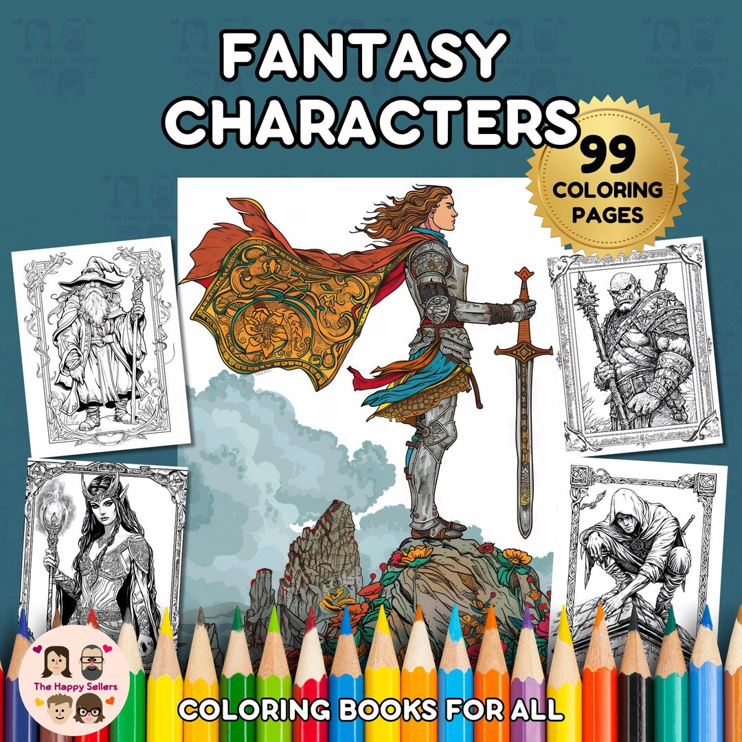 Fantasy Characters Coloring Book INSTANT DOWNLOAD 99 Coloring Pages + 2 ...