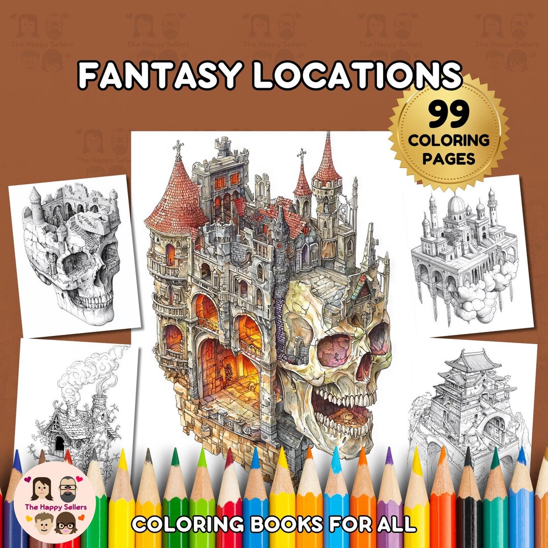 Fantasy Locations Coloring Book INSTANT DOWNLOAD 99 Coloring Pages + 2 ...