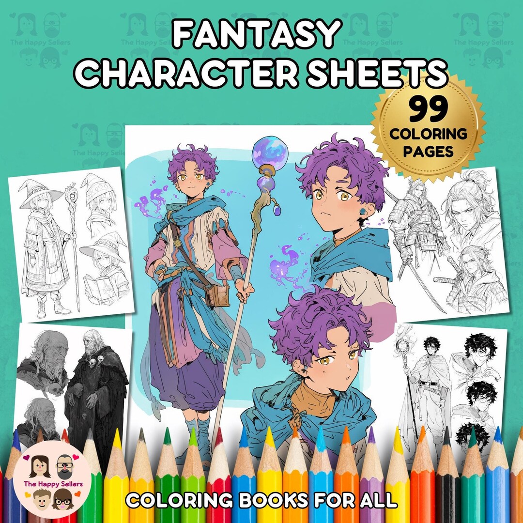 Fantasy Character Sheets Coloring Book INSTANT DOWNLOAD 99 Coloring ...