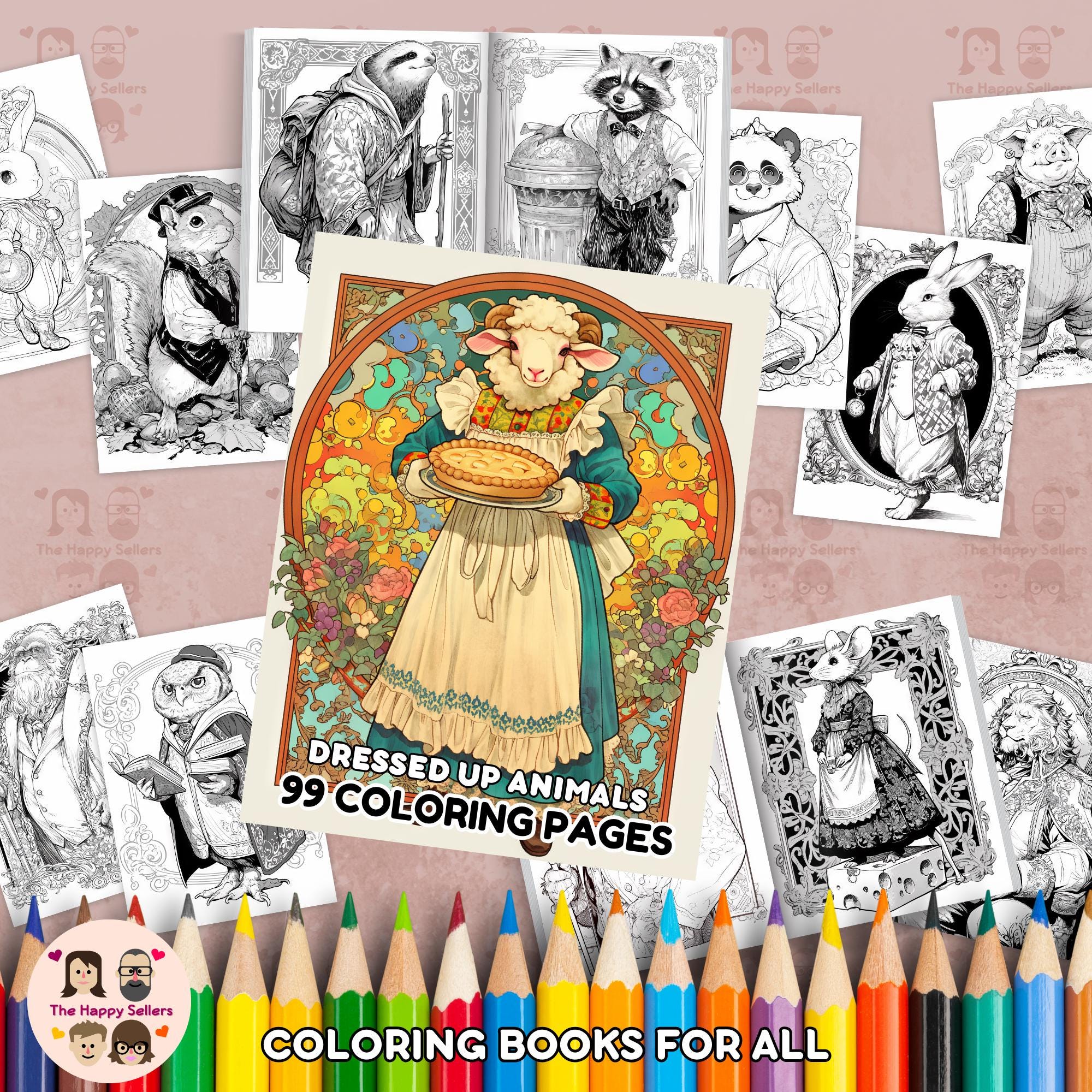 Dressed up Animals Coloring Book INSTANT DOWNLOAD 99 Coloring Pages + 2 ...
