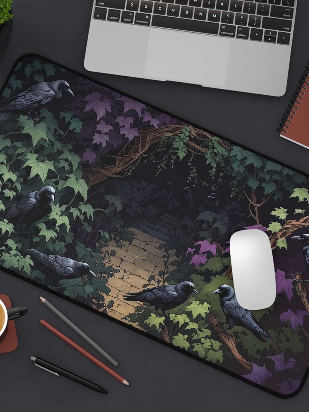 Raven Desk Mat Crow Desk Pad Witchy Desk Mat Gamin Setup Tcg Play Mat ...