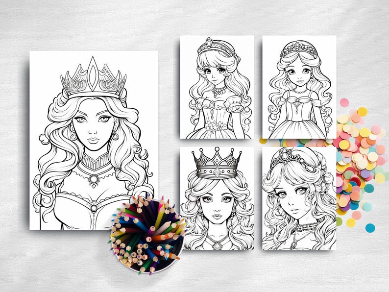 Princess Coloring Sheet Bundle, Printable Royal Colouring Book Kit ...