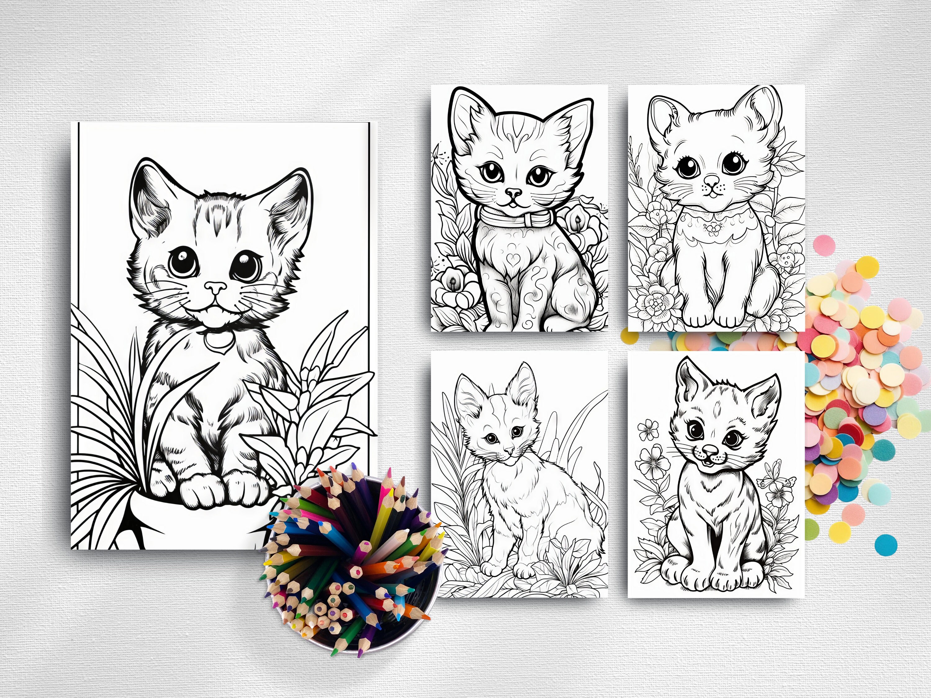 Kittens Coloring Sheet Bundle Printable, Animal Colouring Book Kit ...