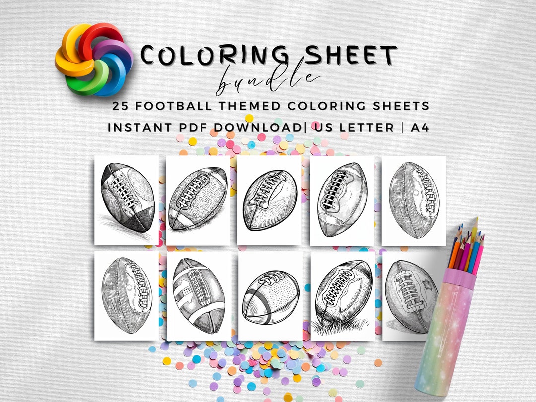 Football Coloring Sheet Bundle, Kids Activity Coloring Kit, Printable ...