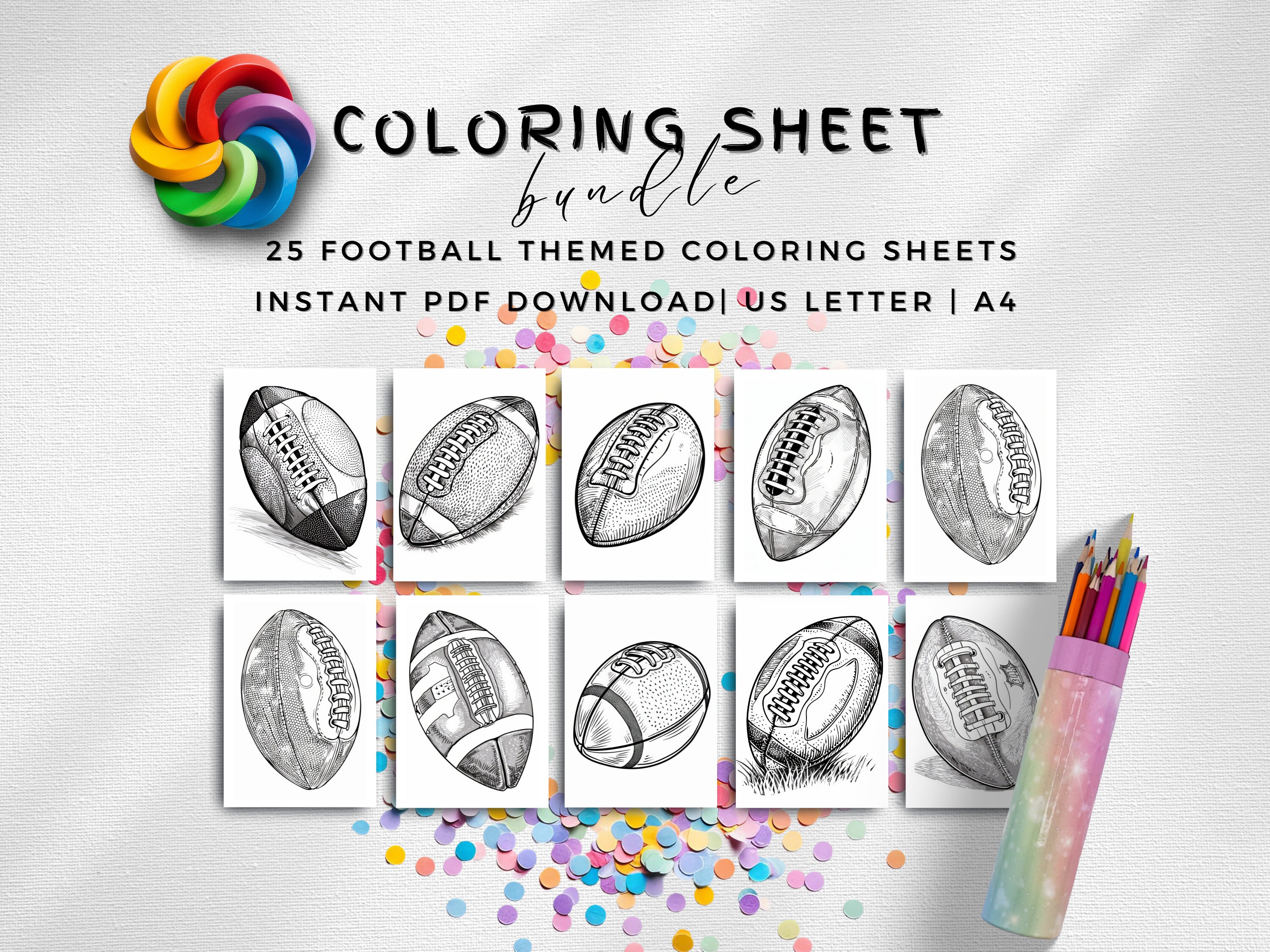 Football Coloring Sheet Bundle, Kids Activity Coloring Kit, Printable ...
