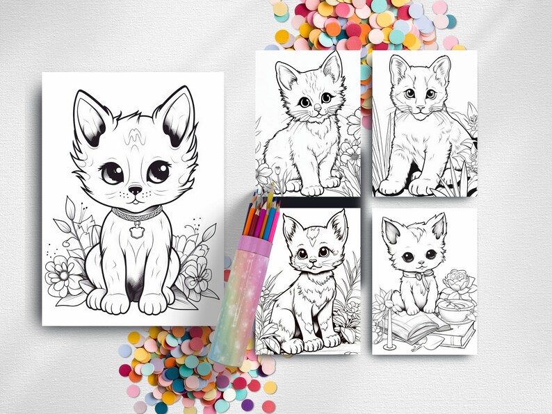 Kittens Coloring Sheet Bundle Printable, Animal Colouring Book Kit ...