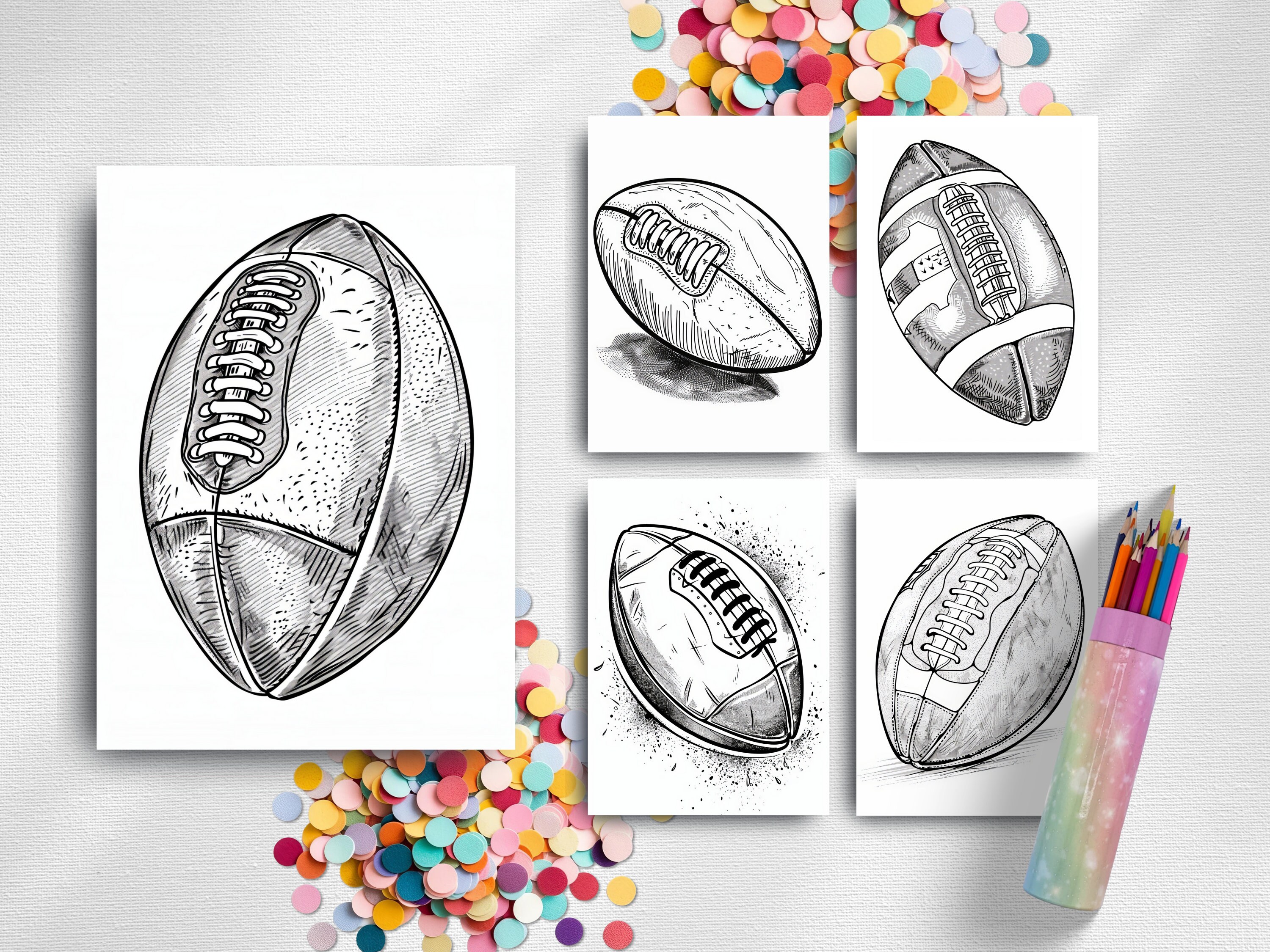 Football Coloring Sheet Bundle, Kids Activity Coloring Kit, Printable ...