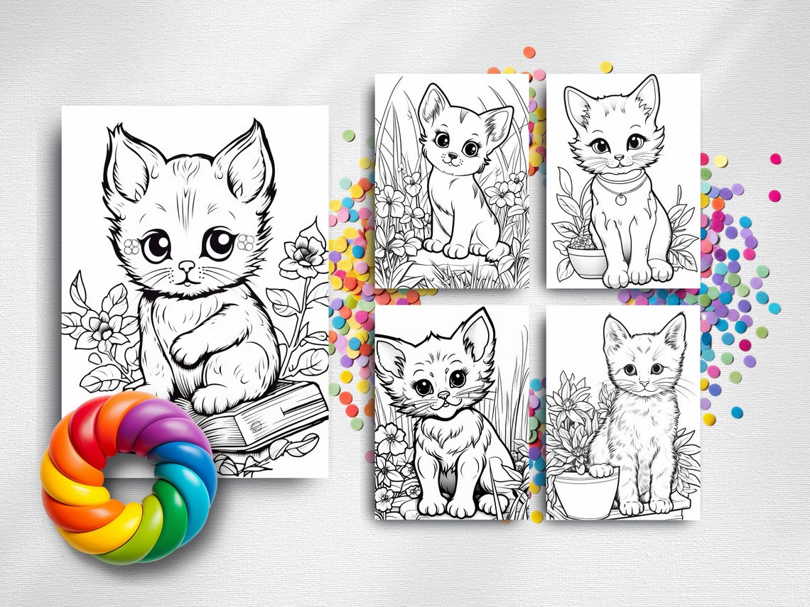 Kittens Coloring Sheet Bundle Printable, Animal Colouring Book Kit ...