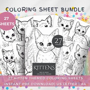 Kittens Coloring Sheet Bundle Printable, Animal Colouring Book Kit ...