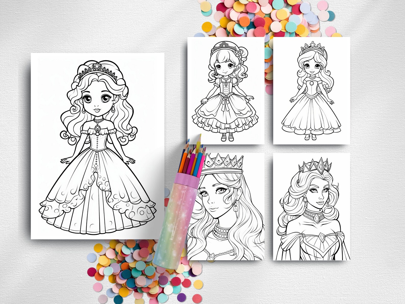 Princess Coloring Sheet Bundle, Printable Royal Colouring Book Kit ...