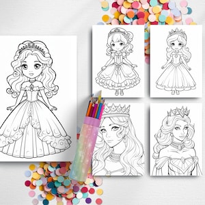Princess Coloring Sheet Bundle, Printable Royal Colouring Book Kit ...