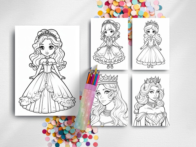 Princess Coloring Sheet Bundle, Printable Royal Colouring Book Kit ...