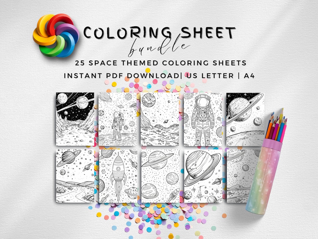 Space Coloring Sheet Bundle, Kids Activity Coloring Kit, Printable ...