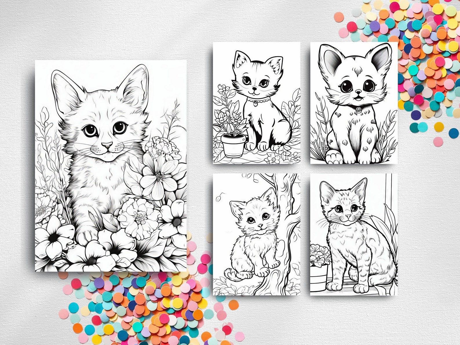 Kittens Coloring Sheet Bundle Printable, Animal Colouring Book Kit ...