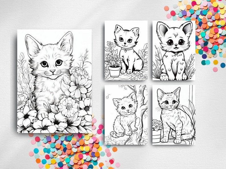 Kittens Coloring Sheet Bundle Printable, Animal Colouring Book Kit ...