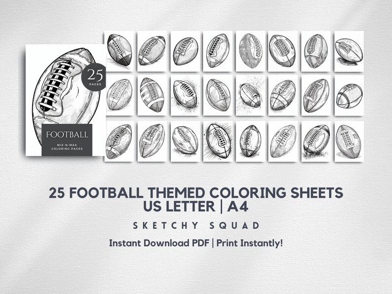 Football Coloring Sheet Bundle, Kids Activity Coloring Kit, Printable ...