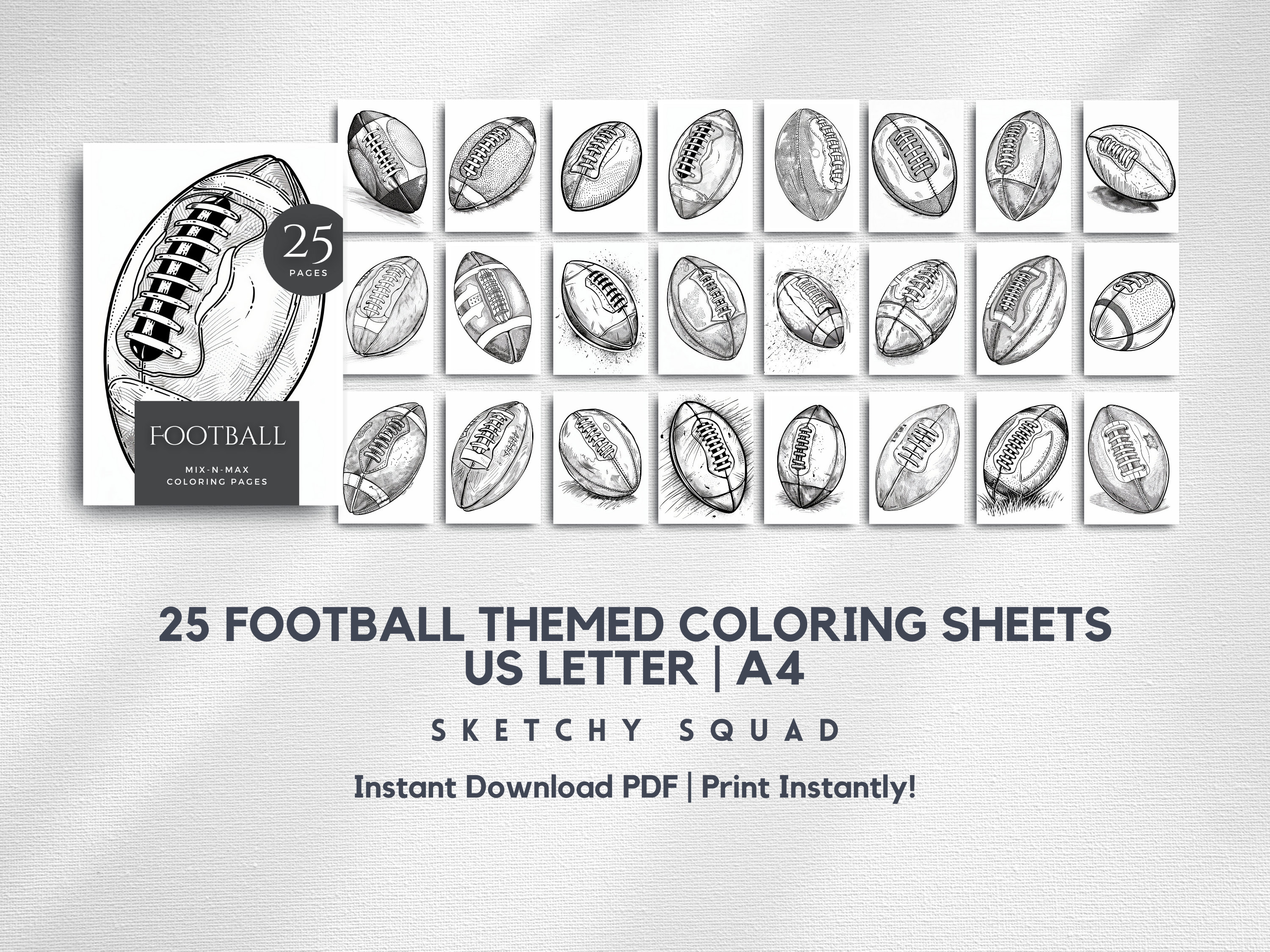 Football Coloring Sheet Bundle, Kids Activity Coloring Kit, Printable ...