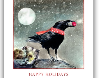 Festive Crow, Christmas Card - Etsy