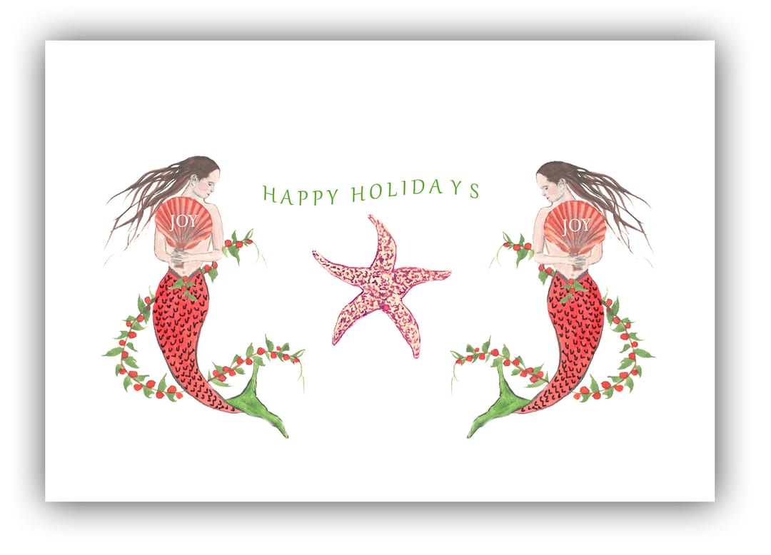 Mermaid Christmas Cards. Nautical Christmas Cards. Coastal Christmas ...