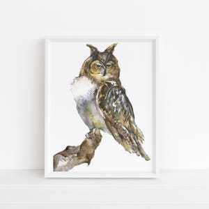 Great Horned Owl Archival Print Owl Art Owl Watercolor | Etsy