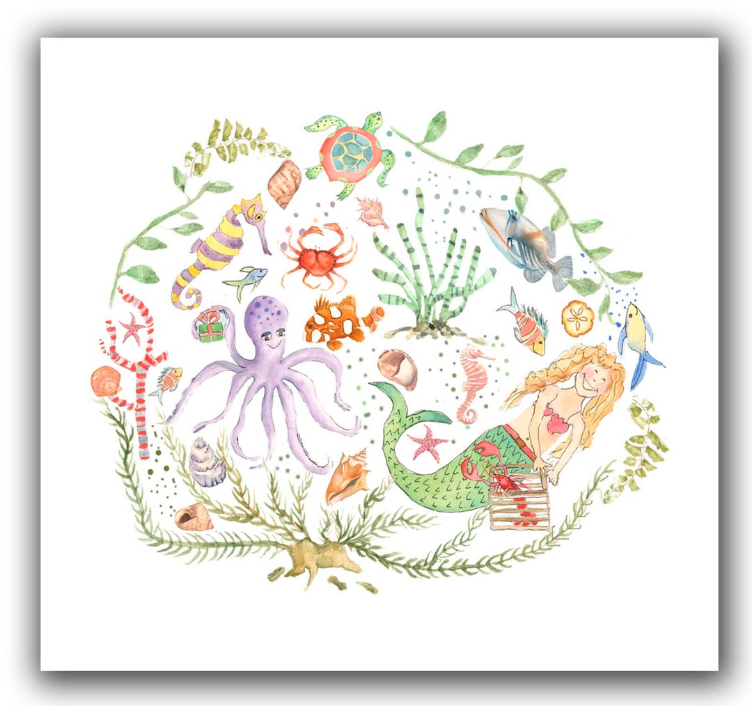 8x10 Childrens Sea Creature Print. Childrens Art, Nursery Print ...