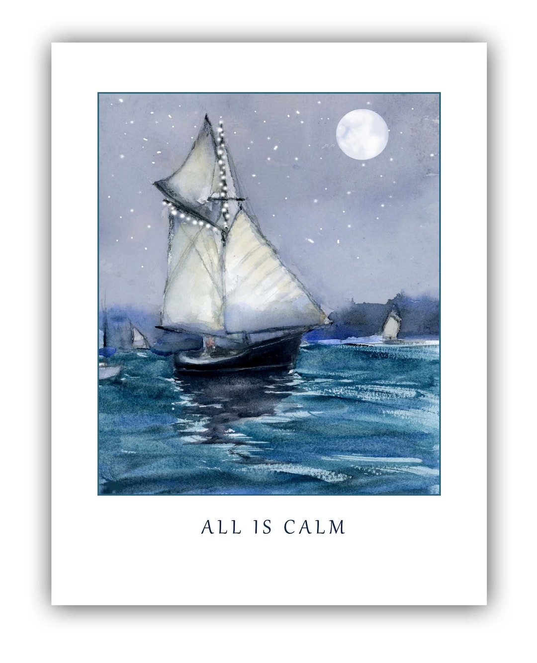 Sailboat Christmas Cards- Sloop Christmas Card - Classic Sailboat Cards ...
