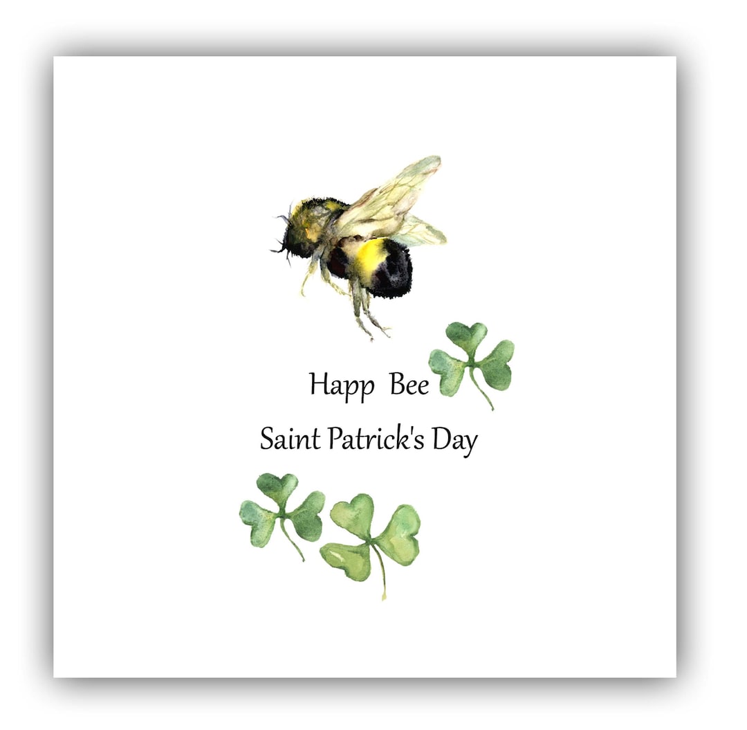 Saint Patrick's Day Bee Card- Clover Card- Bee Lovers Card- Bee St ...