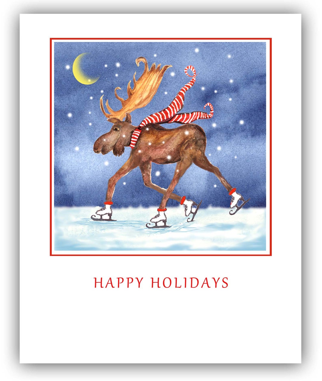 Skating Moose Christmas Cards Christmas Moose Moose Christmas Cards ...