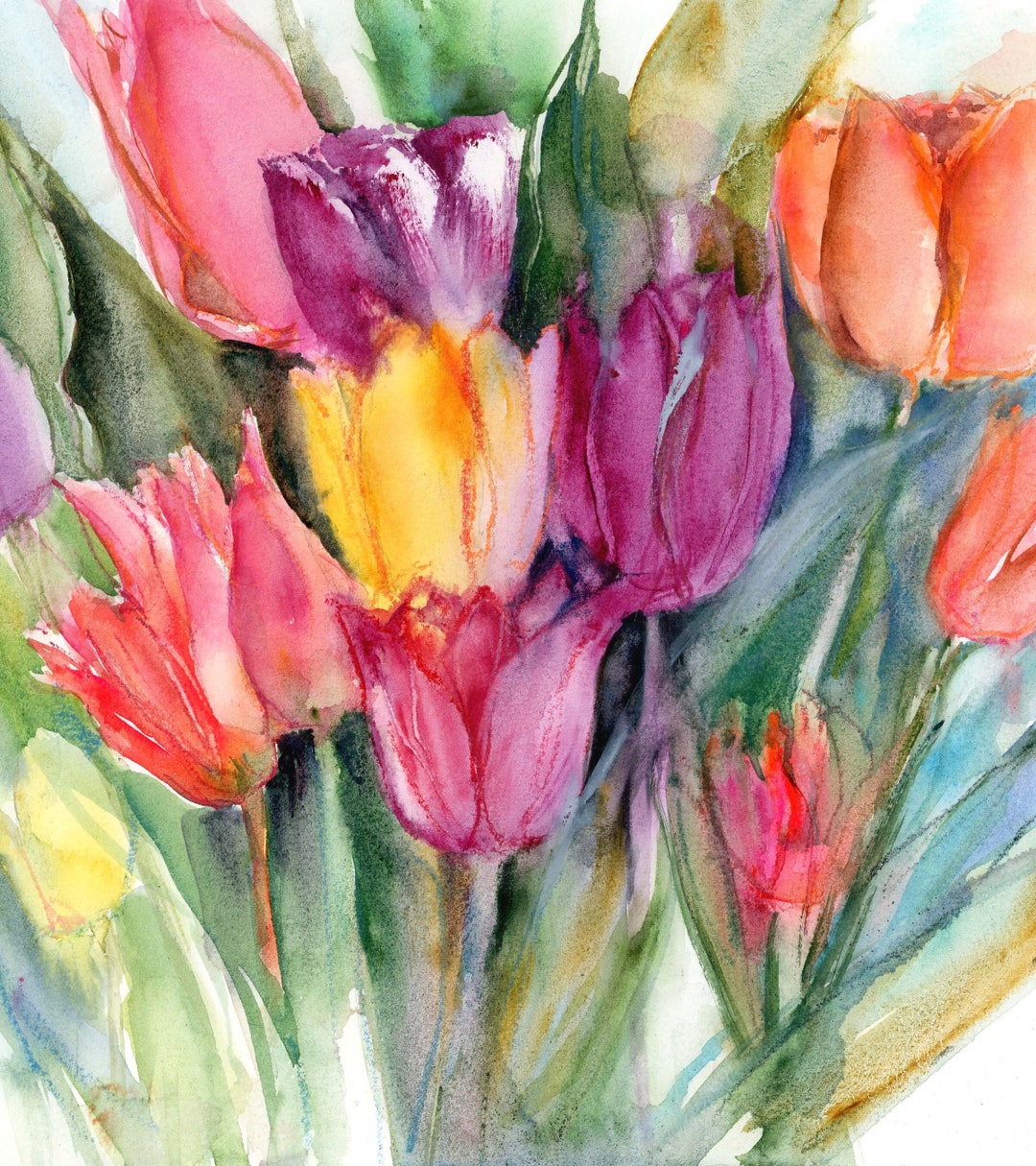 Original Tulip Watercolor Spring Flower Art Watercolor - Etsy
