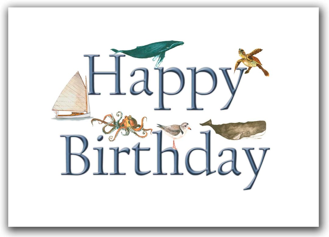 Coastal Birthday Card- Nautical Birthday Cards- Octopus Card- Catboat ...