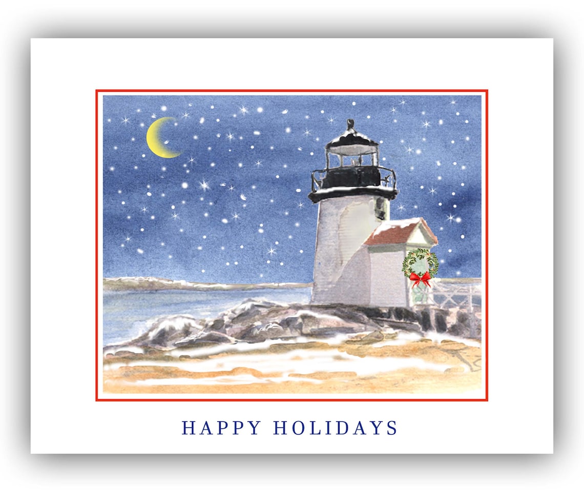 Brant Point Lighthouse Christmas Cards, Nantucket MA Holiday Cards ...