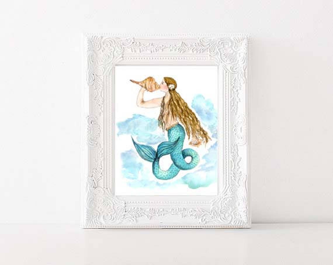 Mermaid Print Mermaid Art Nautical Print Coastal Art Sea | Etsy