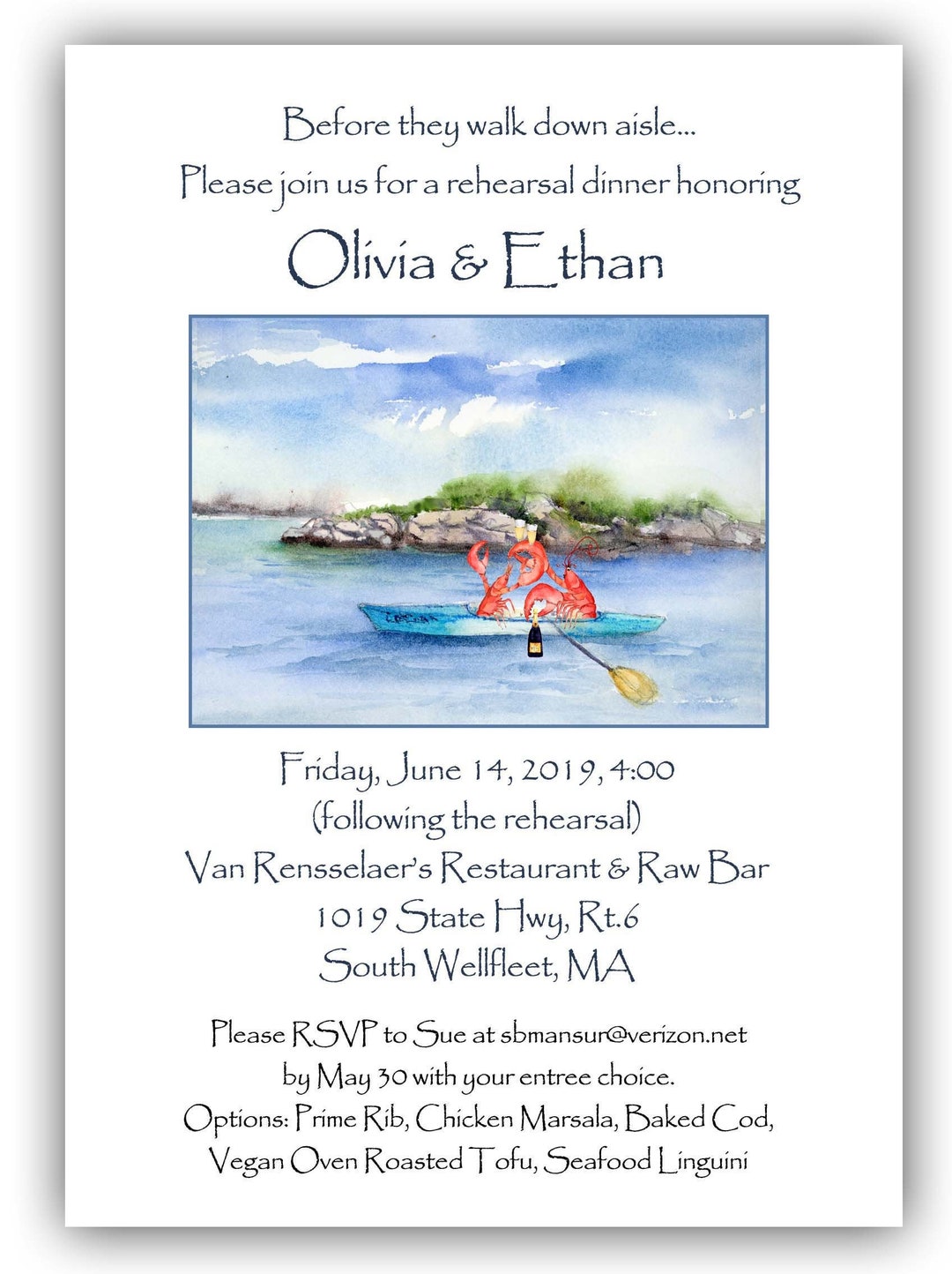 Kayaking Lobster Rehearsal Dinner Invitations, 5x7, Classic Crest - Etsy