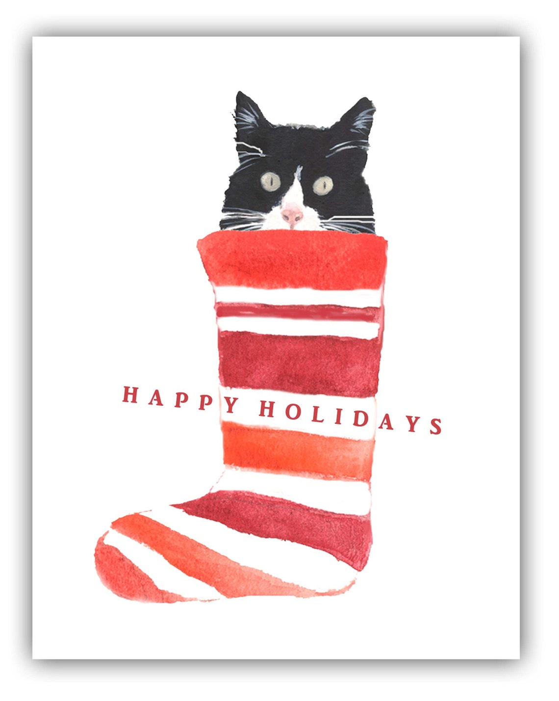 Cat in Stocking Christmas black and White Cat Tuxedo Cat | Etsy