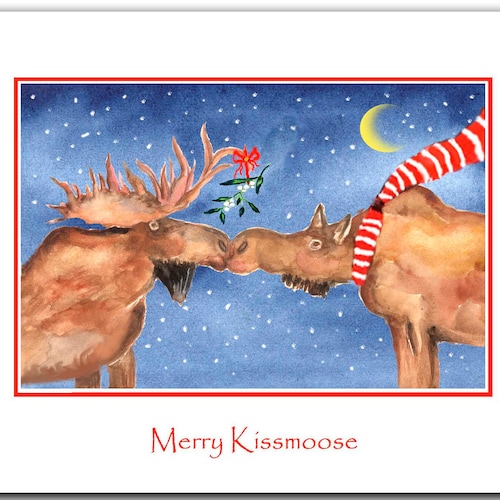 Moose Christmas Cards Moose Kissing Boxed Sets Original - Etsy