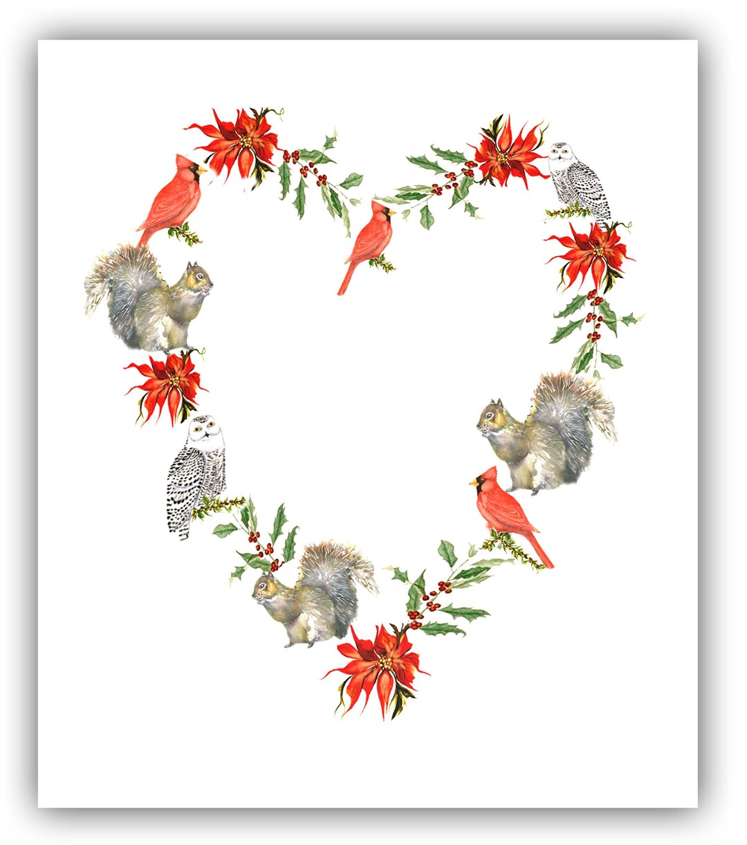 Heart Christmas Cards. Christmas Heart Cards. Squirrel and Cardinal ...