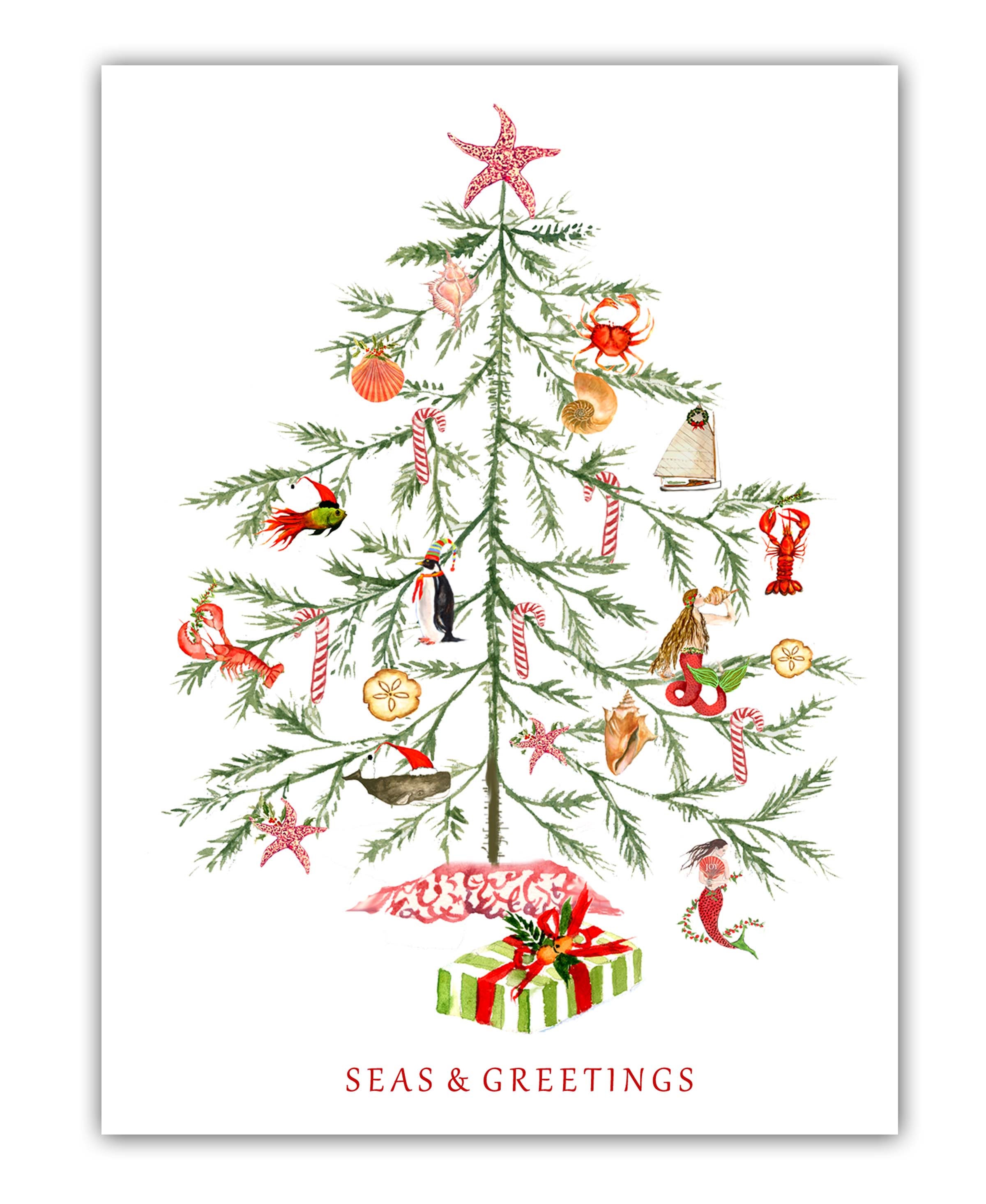 Nautical Tree Christmas Cards- Coastal Christmas Cards- Shell Tree ...