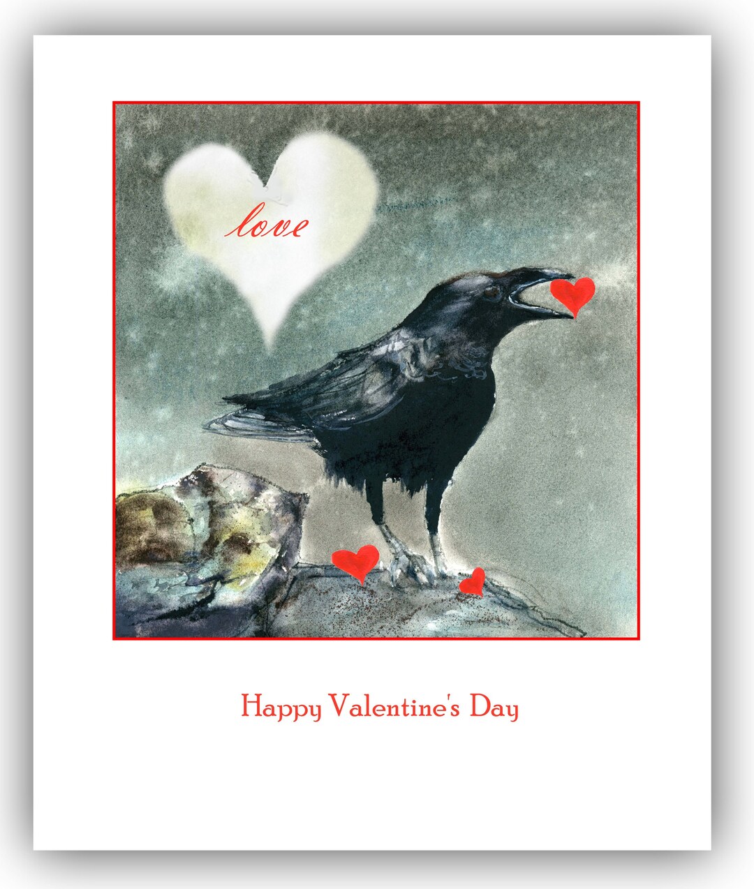 Crow Valentine Card. Raven Valentine Card. Watercolor Crow Print. Sweet ...