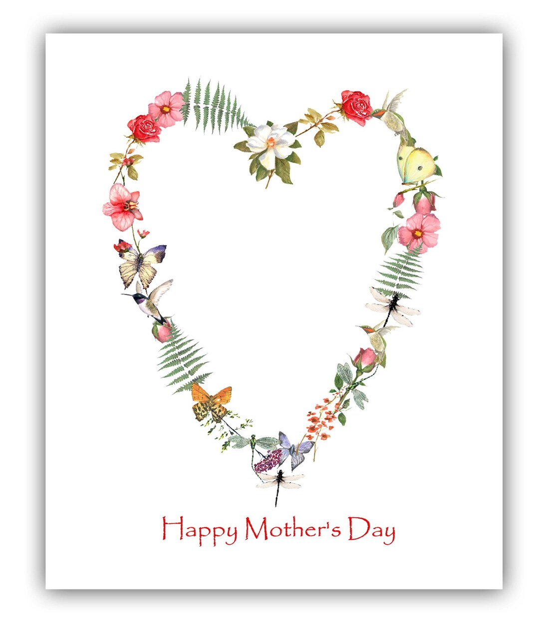 Mother's Day Heart Card- Floral Mother's Day Card- Watercolor Heart ...