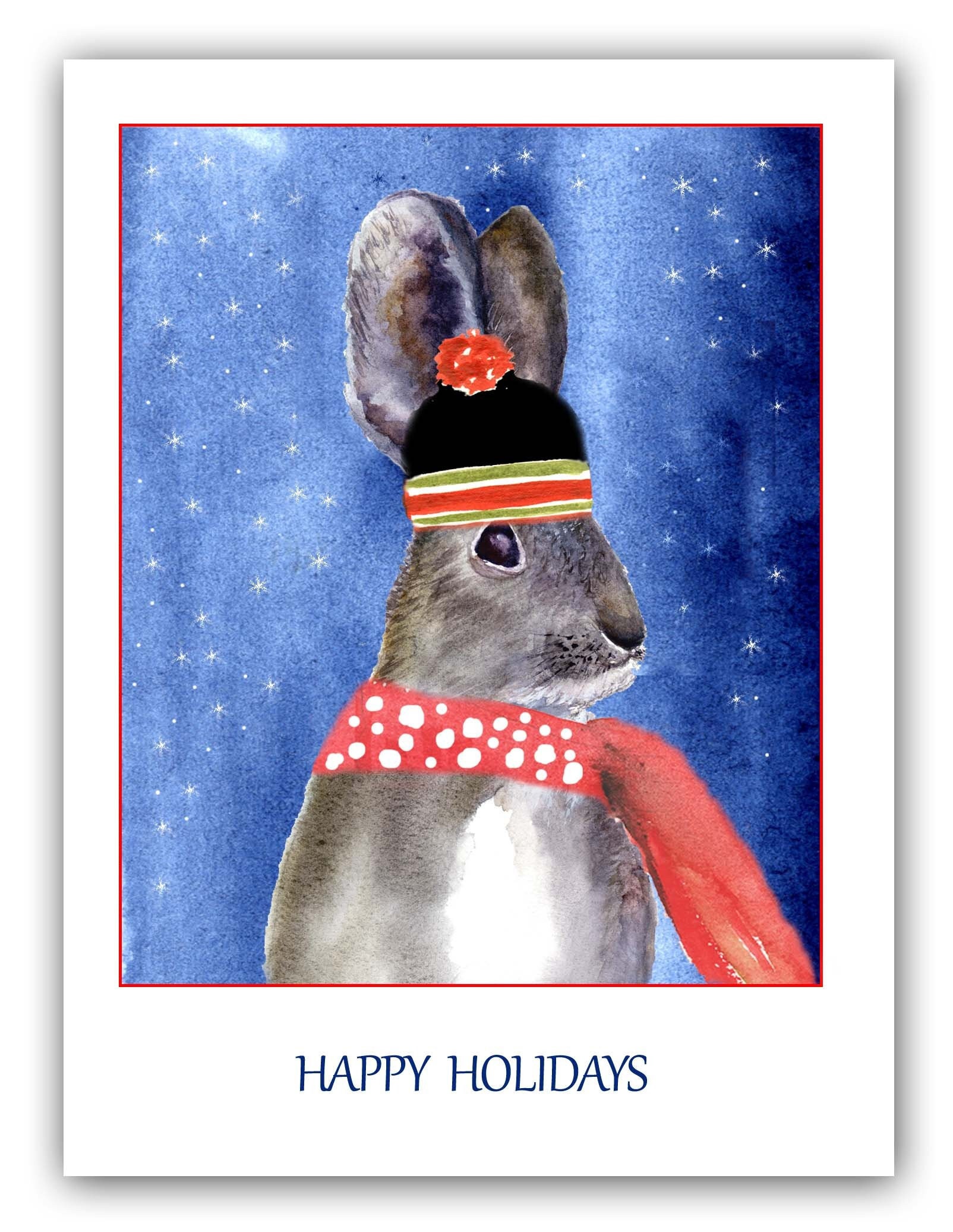 Bunny Christmas Cards Holiday Rabbit Card Woodland Christmas - Etsy