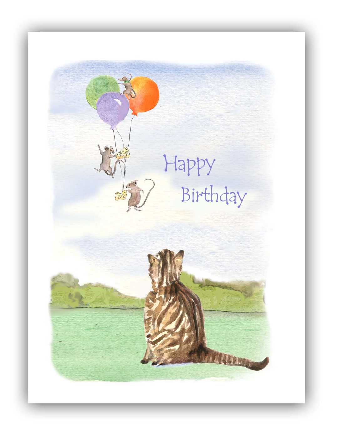 Cat Birthday Card, Birthday Cat Card, Kids Kitty Birthday Card, Tabby ...