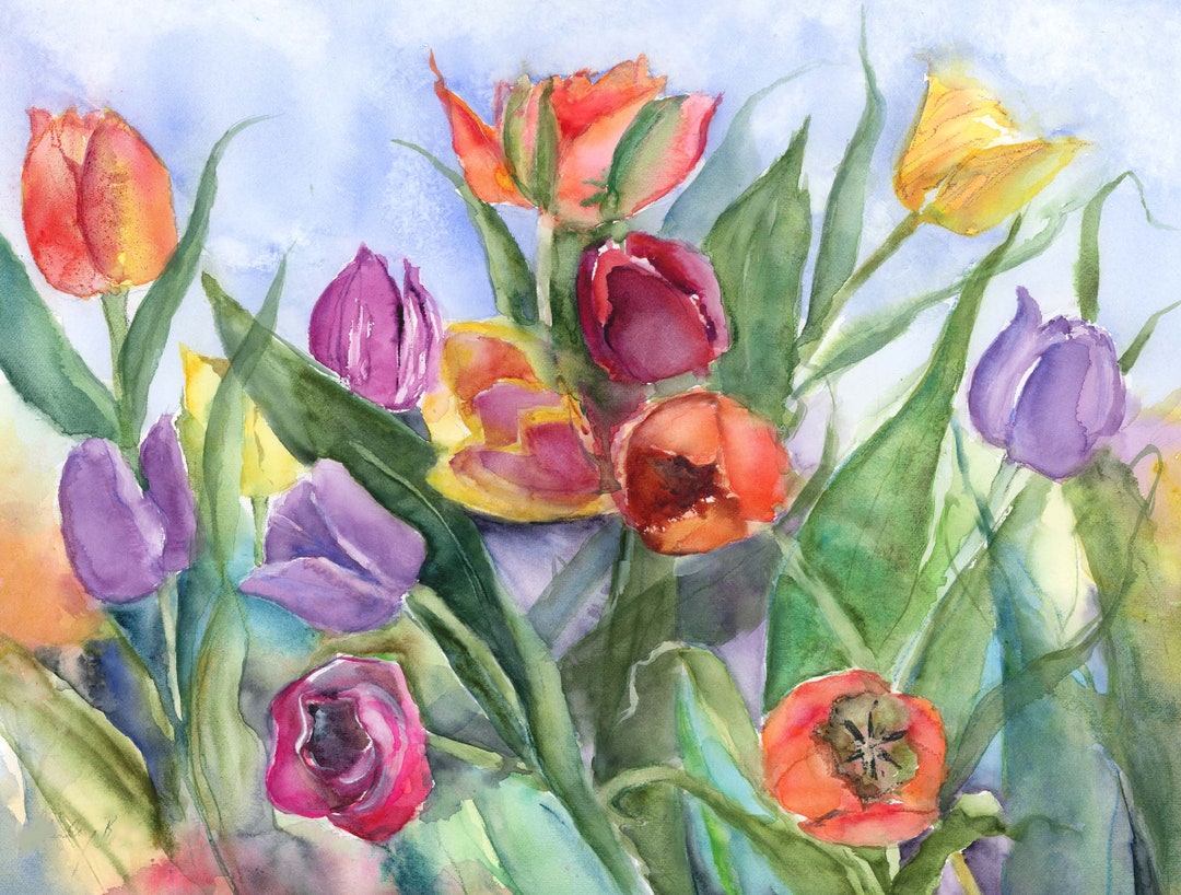 Tulip Original Watercolor - Watercolor Floral Art- Botanical Painting ...