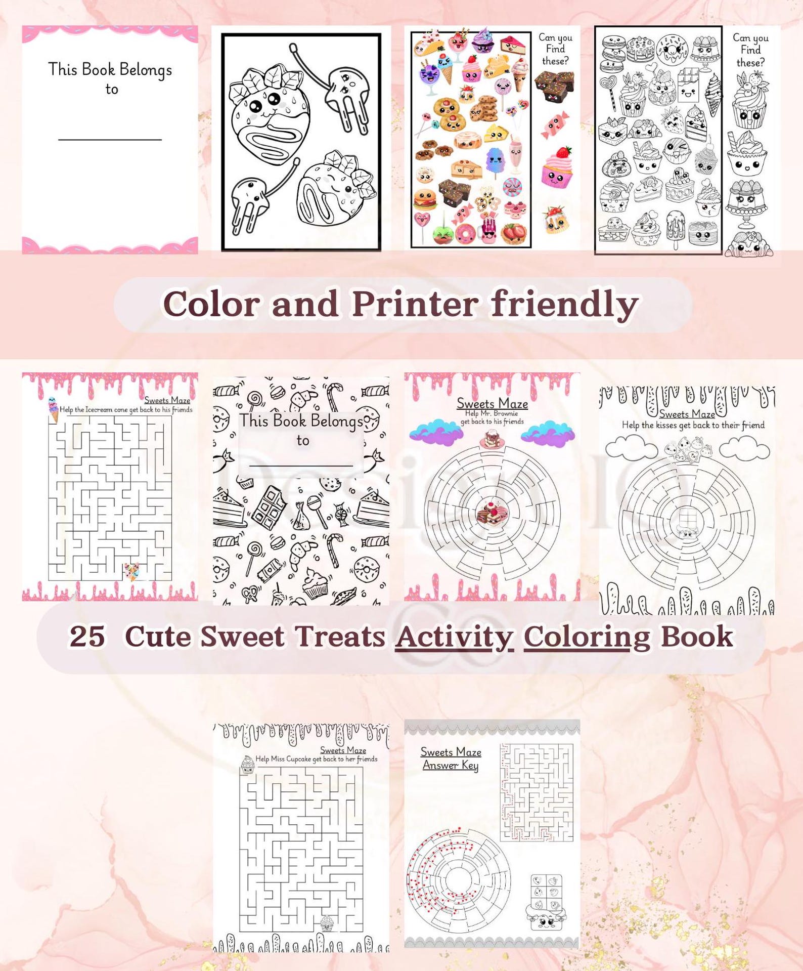 Printable Cute Coloring Book Bundle Sweet Treat for Kids Activity ...