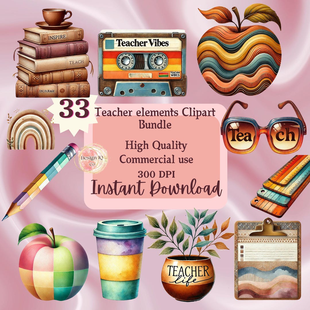 Retro Teacher Appreciation Week Printable Clipart Watercolor Boho ...