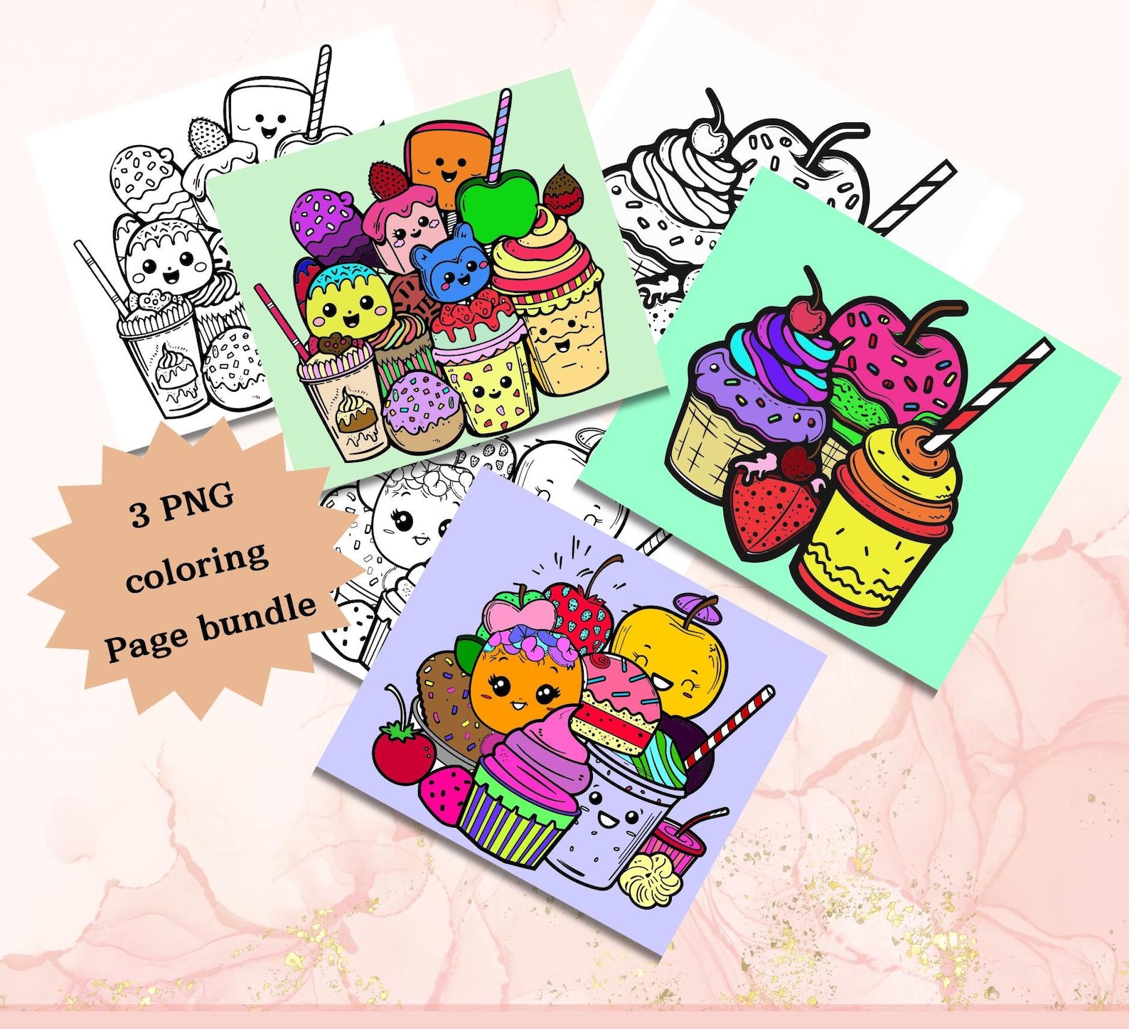 Coloring Page Bundle Cute Coloring Sheet Sweet Treat Favor Coloring ...